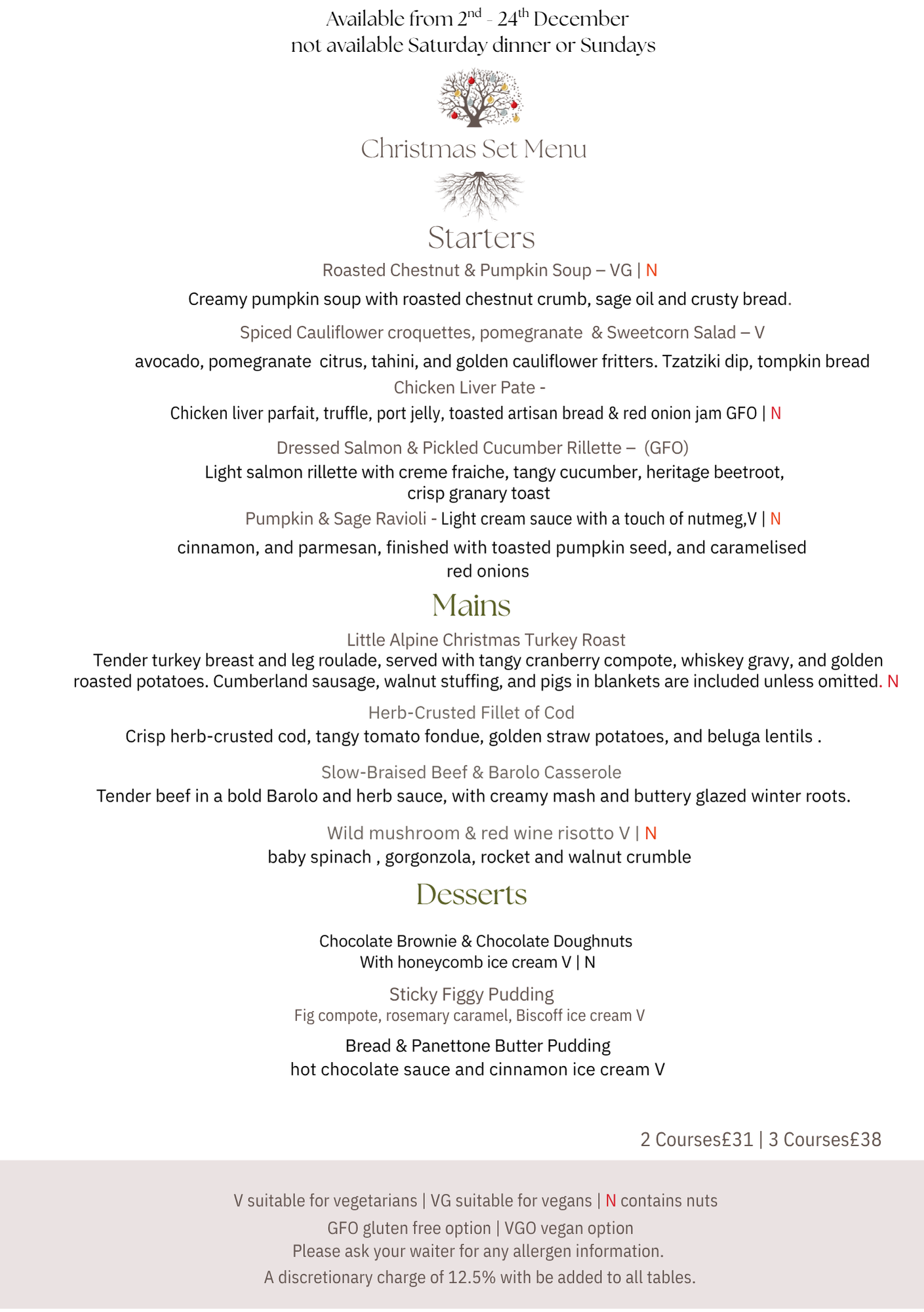 Little Alpine Christmas Set Menu 2025 | Little Alpine at The Three ...